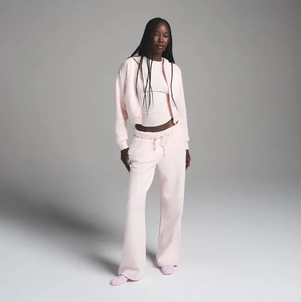 Skims Cotton Fleece Shrunken Zip Up Hoodie - Barely Pink